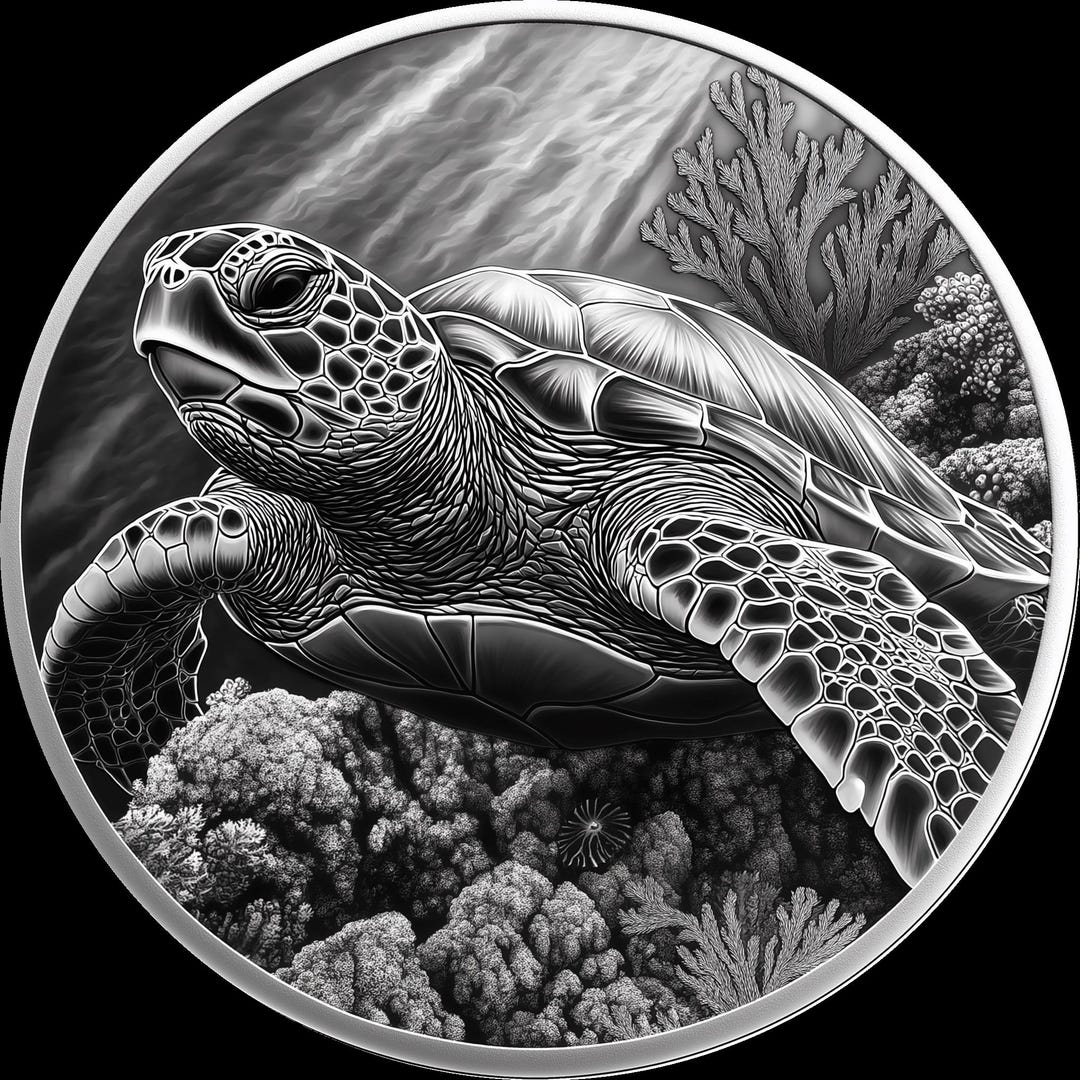 Sea Turtle in the Ocean Coin 3d Embossing Files, Fiber Laser Engraving ...