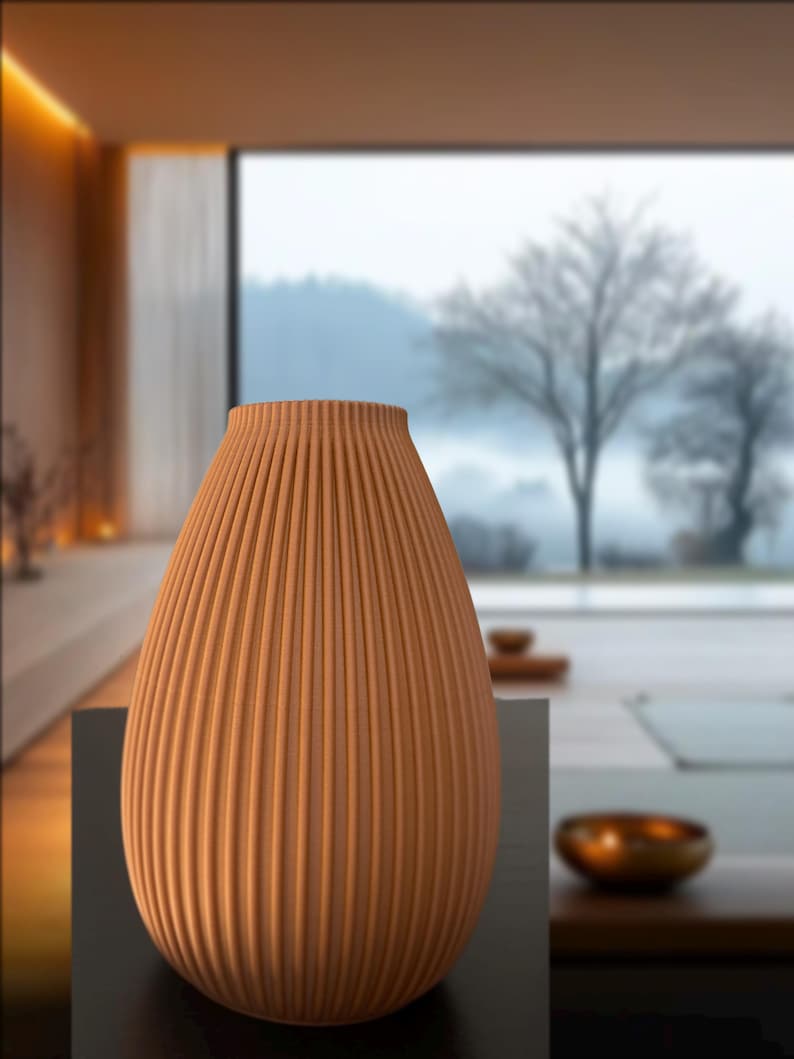 Solstice Vase - Modern Ribbed Ceramic Style Vase - Minimalist Home Decor - Terracotta Color - 3D ...