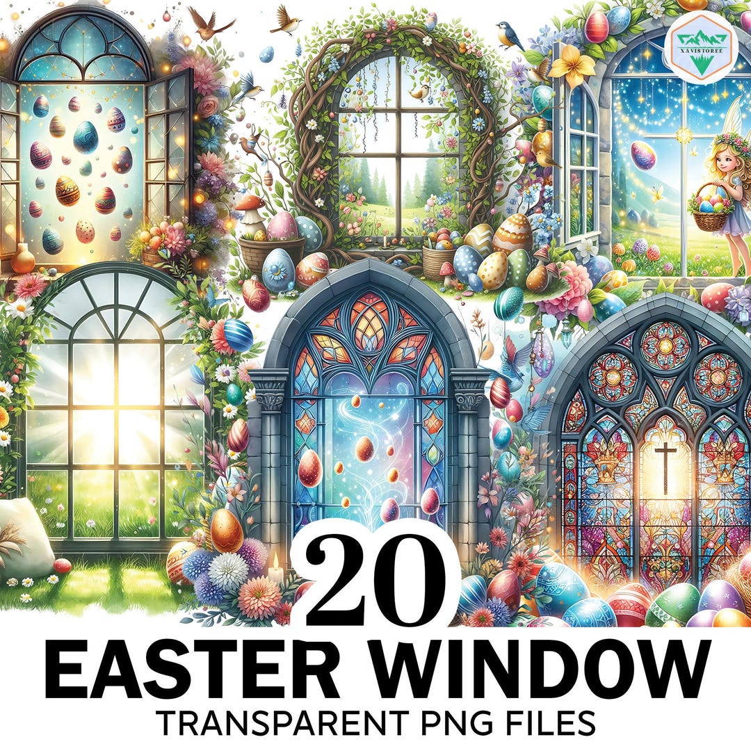 20+ Watercolor Easter Windows Clipart PNG Bundle, Floral Easter Windows ...