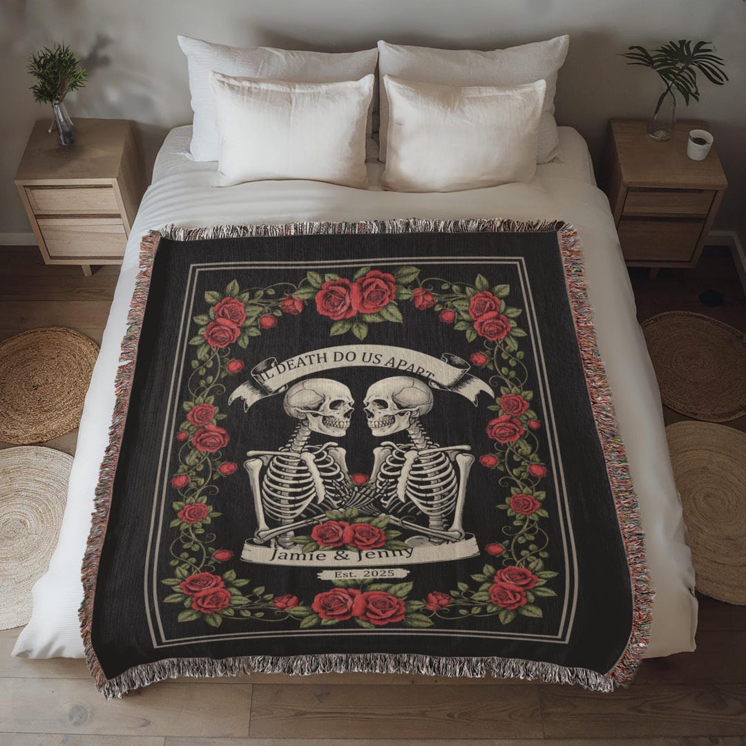 Skeleton Couple Woven Blanket, Custom Goth Couple Gift, Til Death Do Us ...
