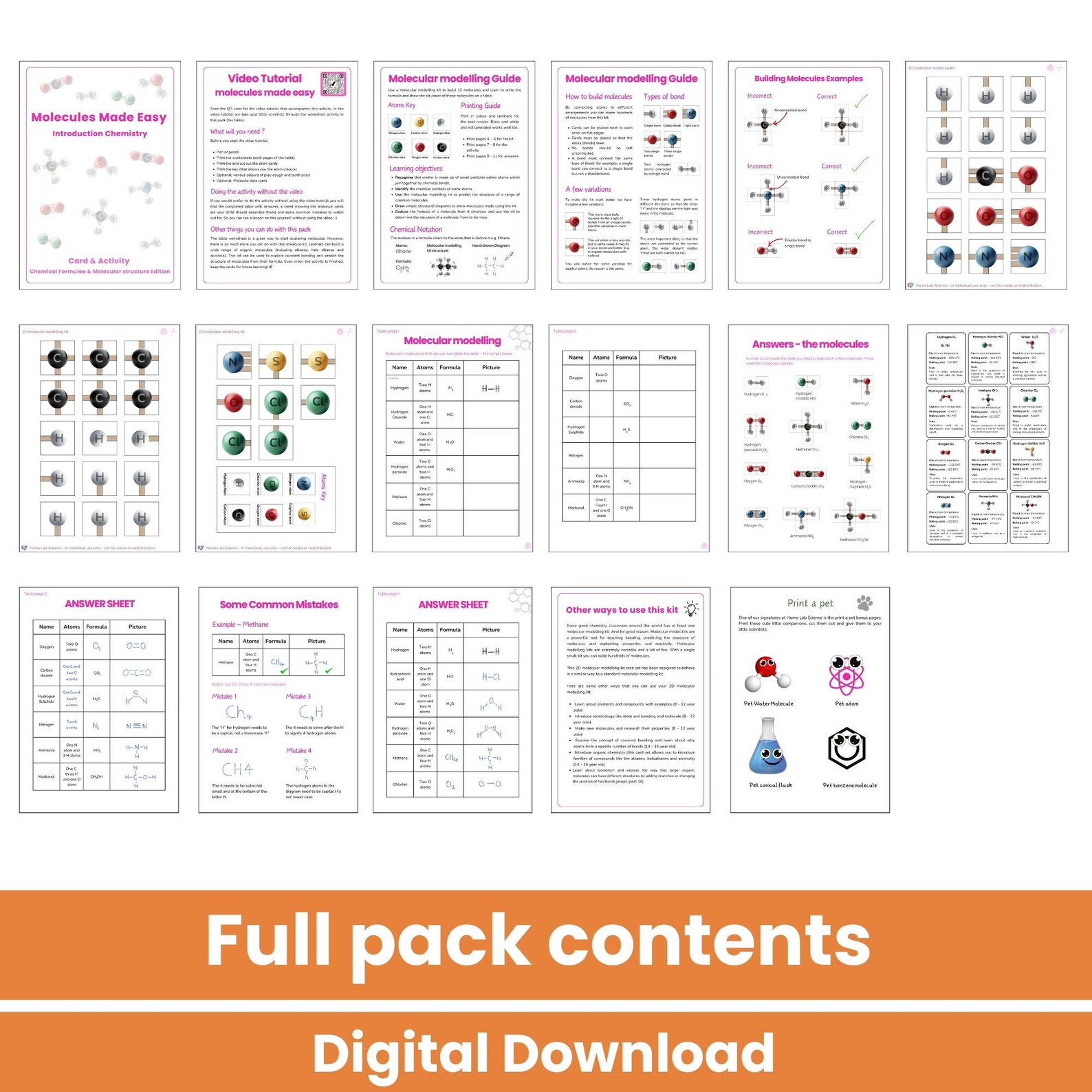 Molecules Lesson - Tutorial and Worksheet - Chemical Structure ...