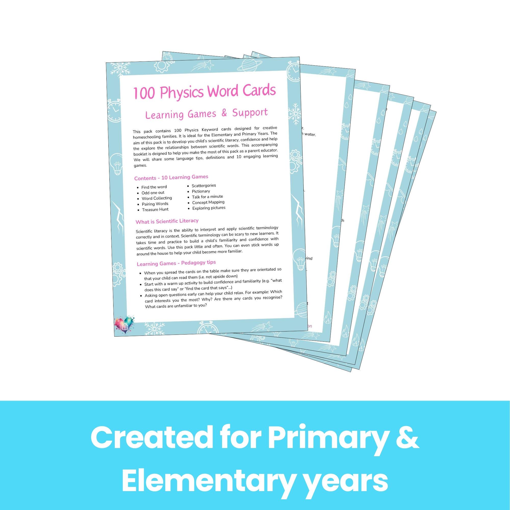 Physics Flash Cards - 100 Key Words - Homeschooling Science - Teacher ...