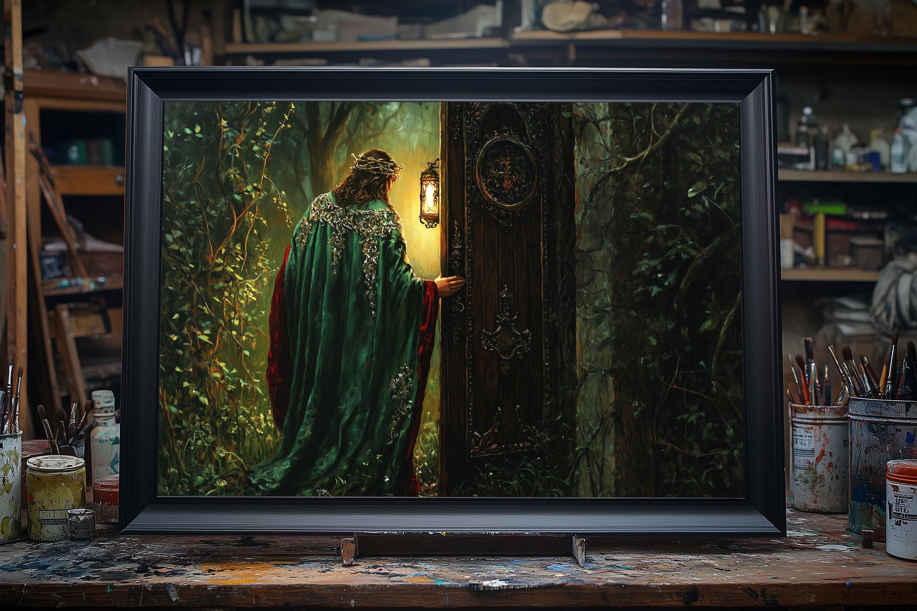 Jesus Christ Knocking Door Oil Painting, Christian Wall Art, Revelation ...
