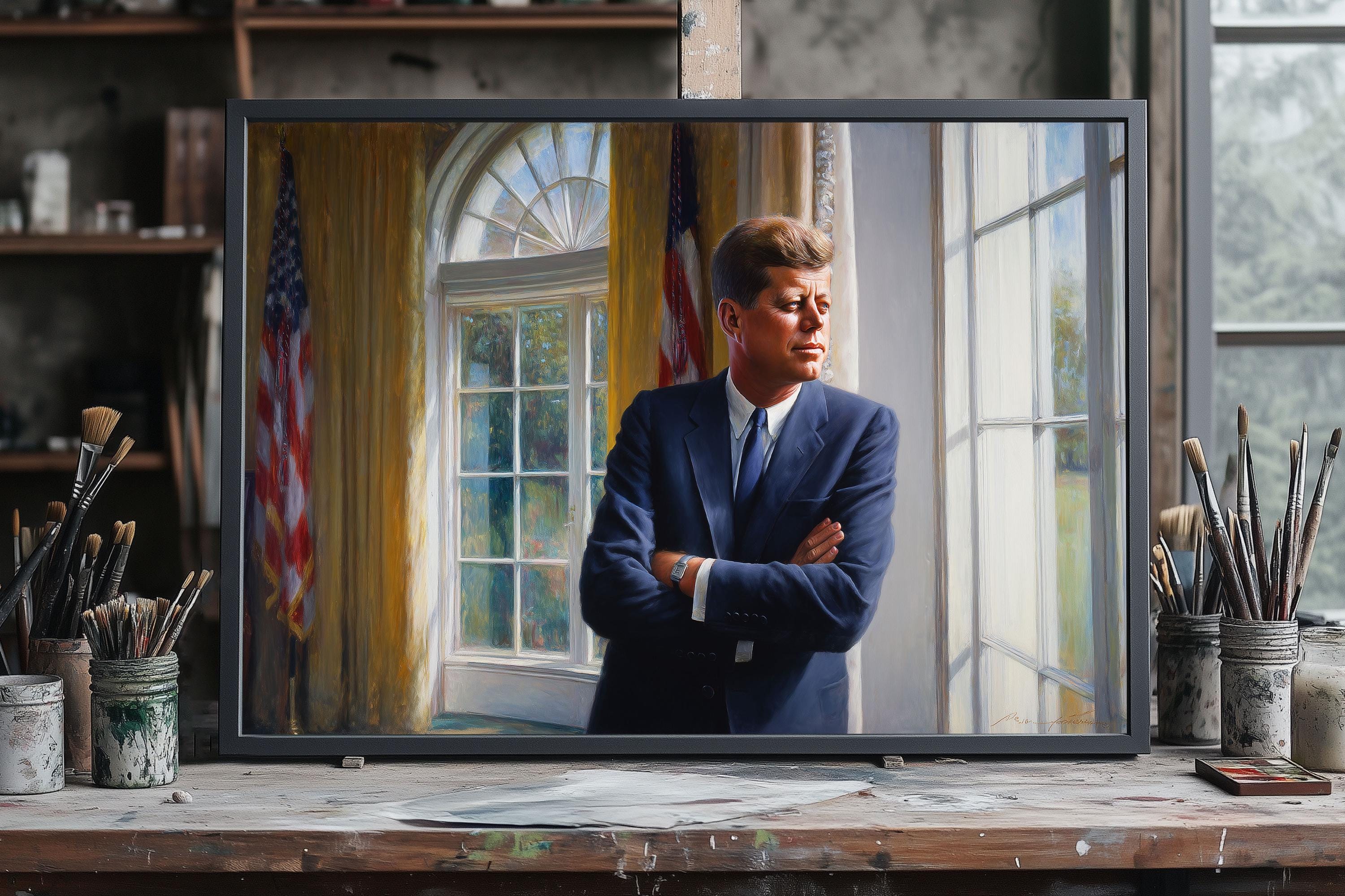 President John F. Kennedy Handmade Oil Painting, Hand‑painted ...