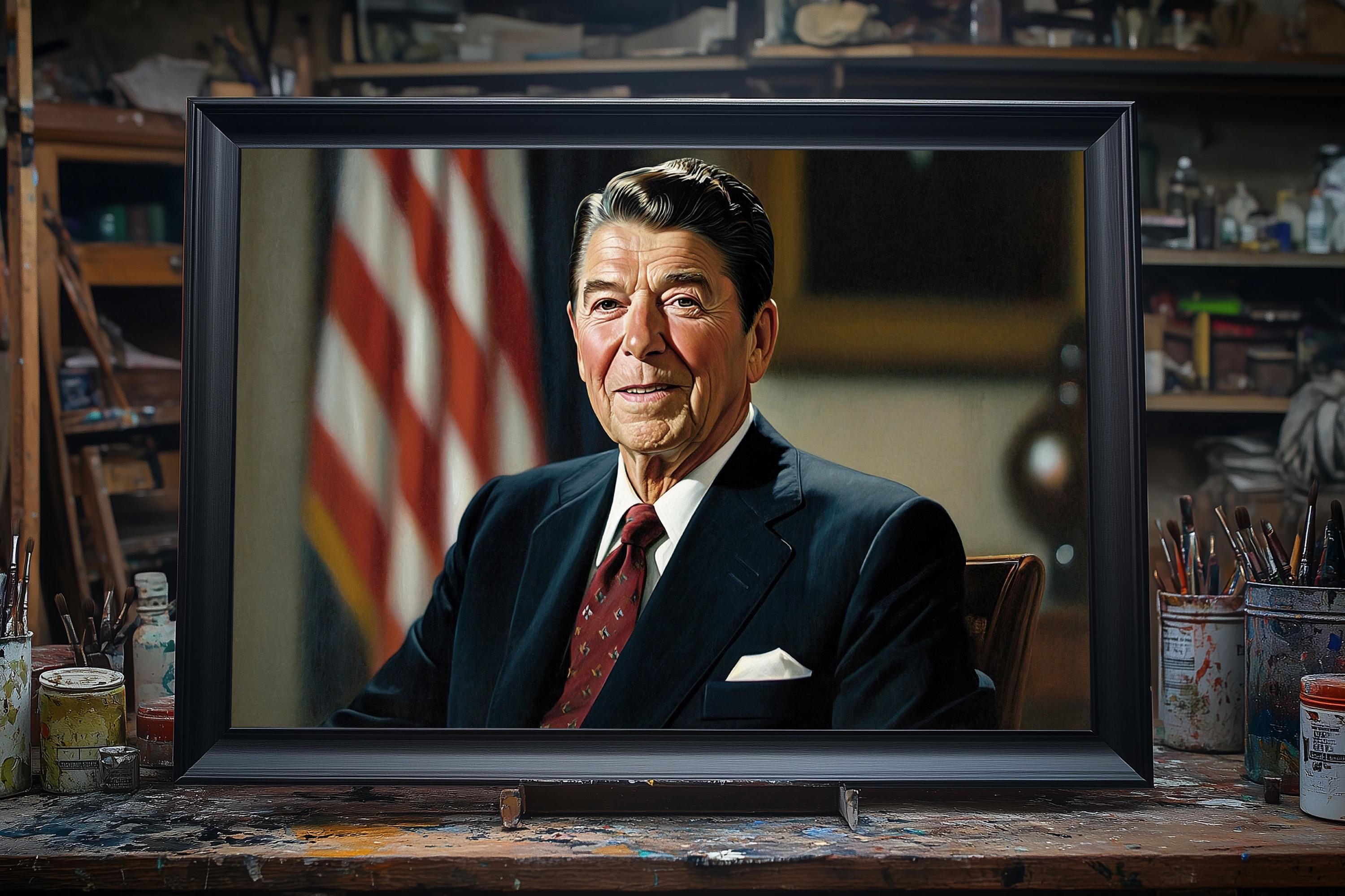 Ronald Reagan President Original Oil Painting, Unframed Oil Painting ...