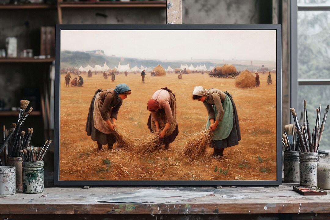 Gleaning Wheat Field Oil Painting, Hand‑painted Harvest Landscape ...