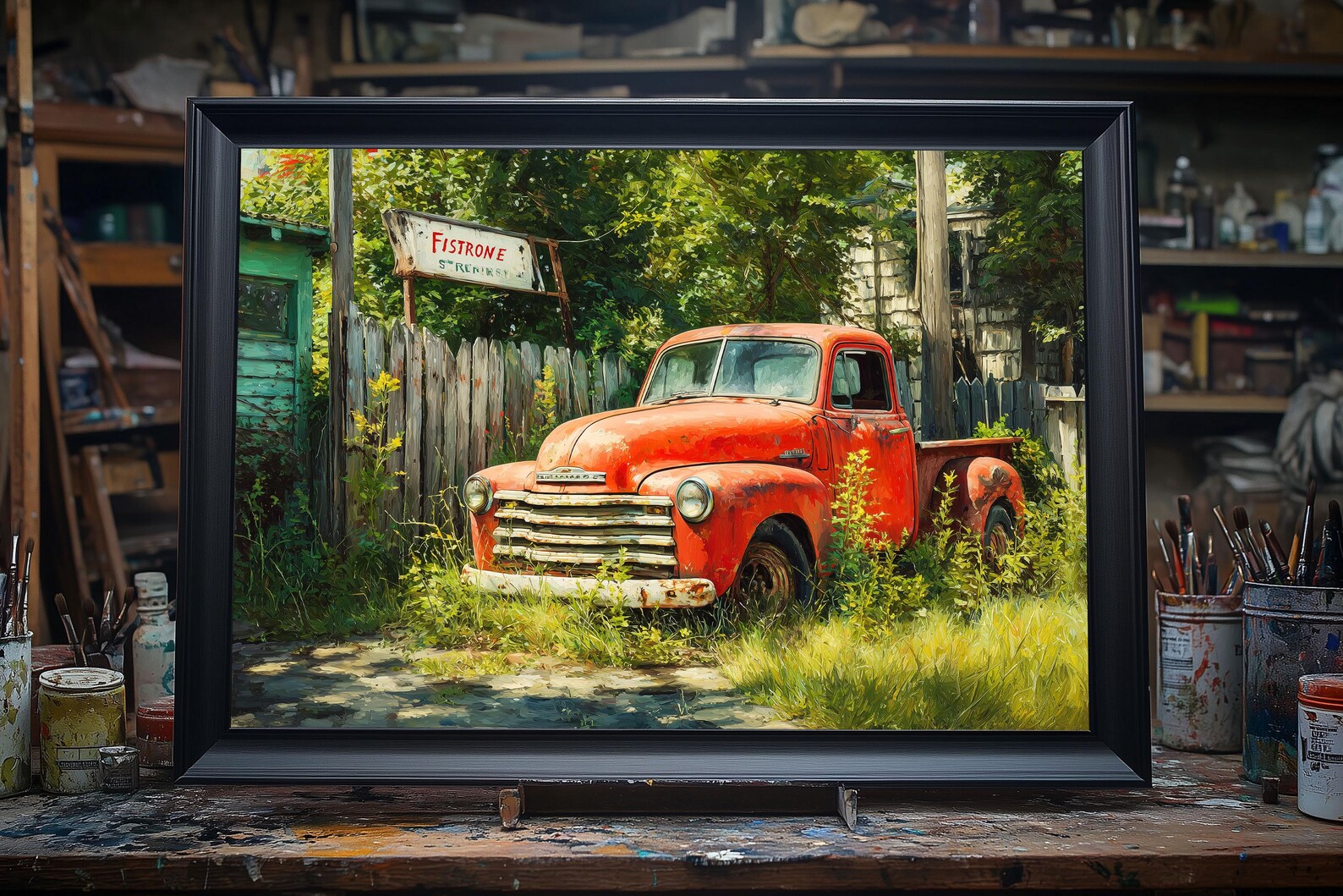 Abandoned Rustic Truck Oil Painting, Vintage Farm Vehicle Fine Art ...