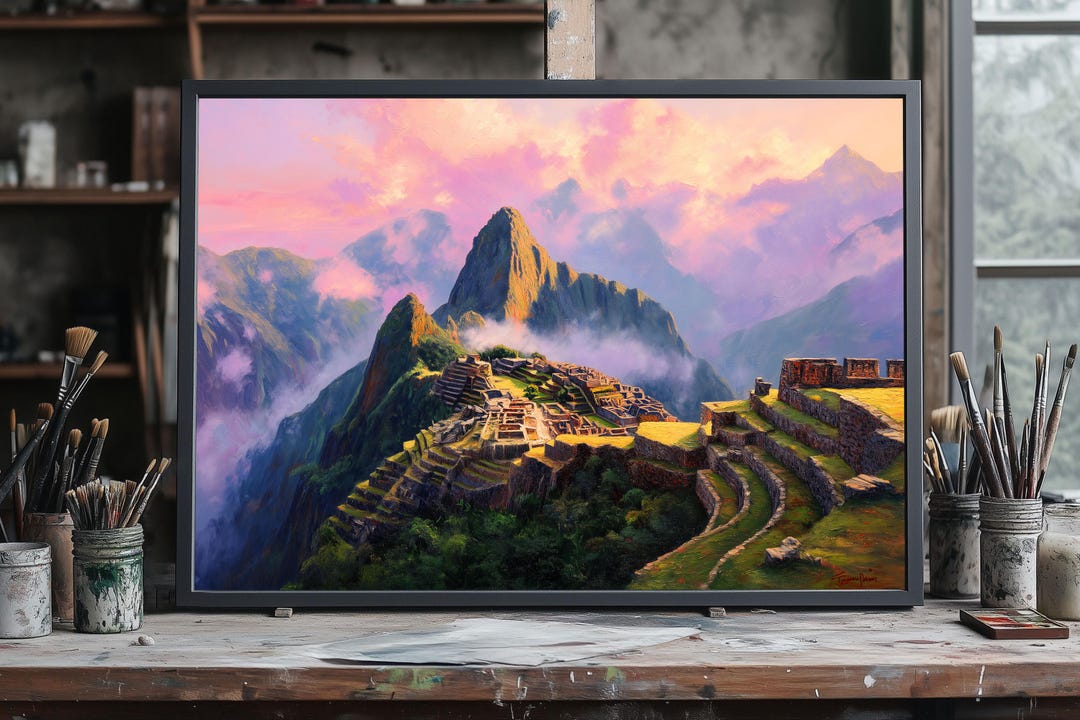 Machu Picchu Sunrise Canvas Oil Painting, Vibrant Peruvian Ruins ...