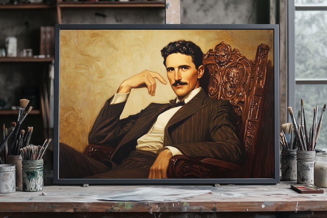 Nikola Tesla Oil Portrait Painting, Hand Painted Canvas Art, Genius ...
