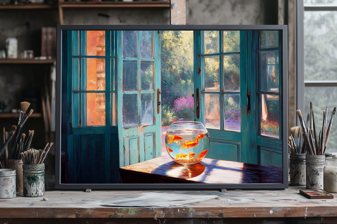 Room With Goldfish Bowl by Window, Handmade Oil Painting on Canvas ...