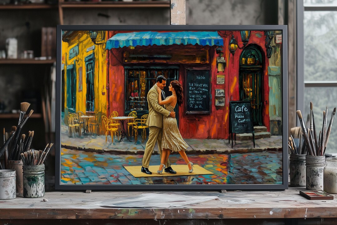 Tango in La boca, Handmade Oil Painting on Canvas, Romantic Argentinian ...