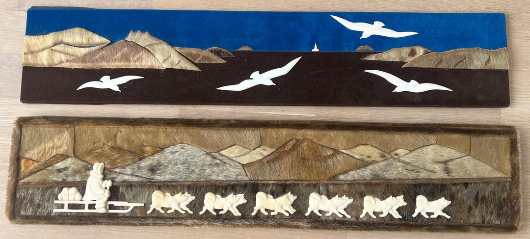 Vintage Inuit Eskimo Wall Decor Pano Picture. Arctic Region. Husky ...