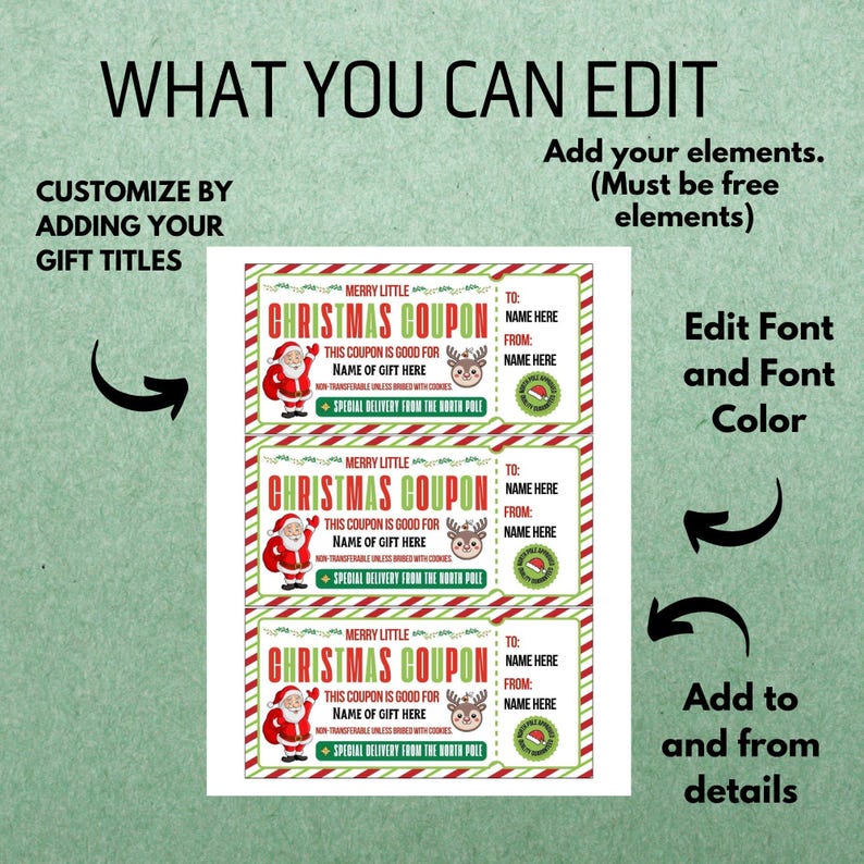 Editable Christmas Coupon Book, DIY Voucher Template (digital Download ...