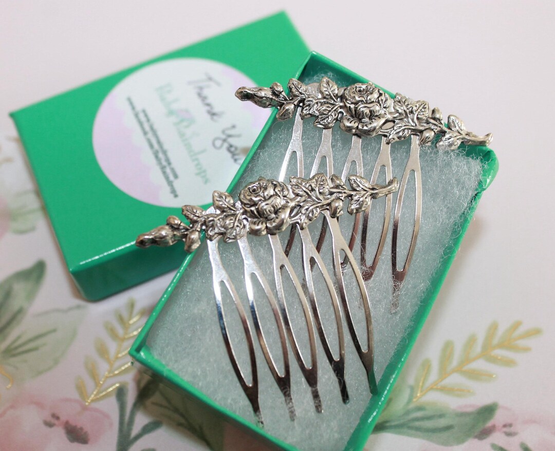 Silver Open Rose Hair Combs – Elegant and Timeless Hair Accessories ...