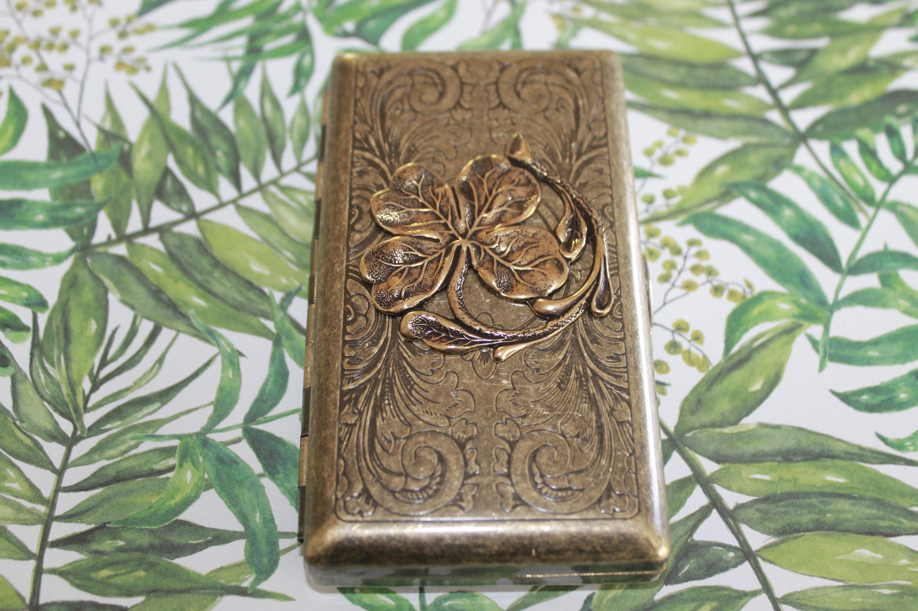 Four Leaf Clover Victorian Style Etched Cigarette Case, Business Card ...