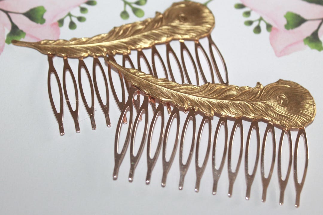 Woodland Feather Hair Combs – Rose Gold and Brass Wedding Hair ...
