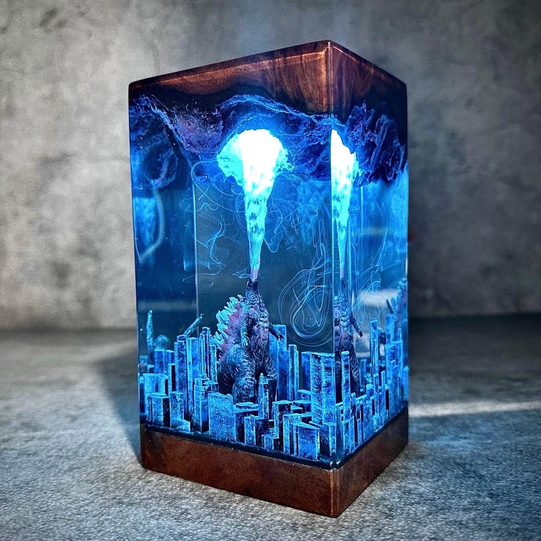 Godziiia Monster Night Light Atomic Breath,diorama Resin Epoxy,custom ...