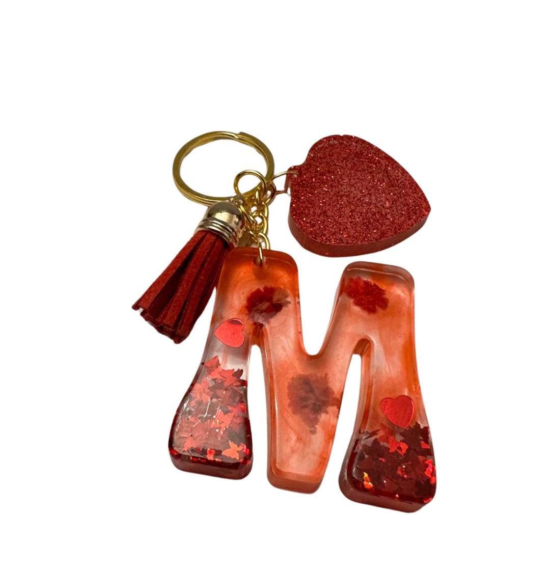 Custom Resin Initial Keychain, Resin Keychain, Keychain, Birthday Gifts, Handmade Gifts,white ...