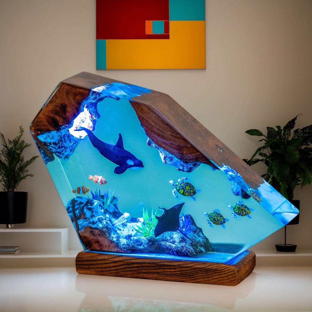 Handmade Resin Ocean Lamp, Wood Night Light, Marine Life Decor - Etsy
