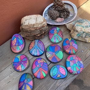 Colorful, Hand-painted Healing Stone - Peace Sign Design - Etsy
