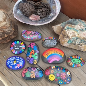 Colorful, Hand-painted Healing Stone - Inspirational Designs - Etsy