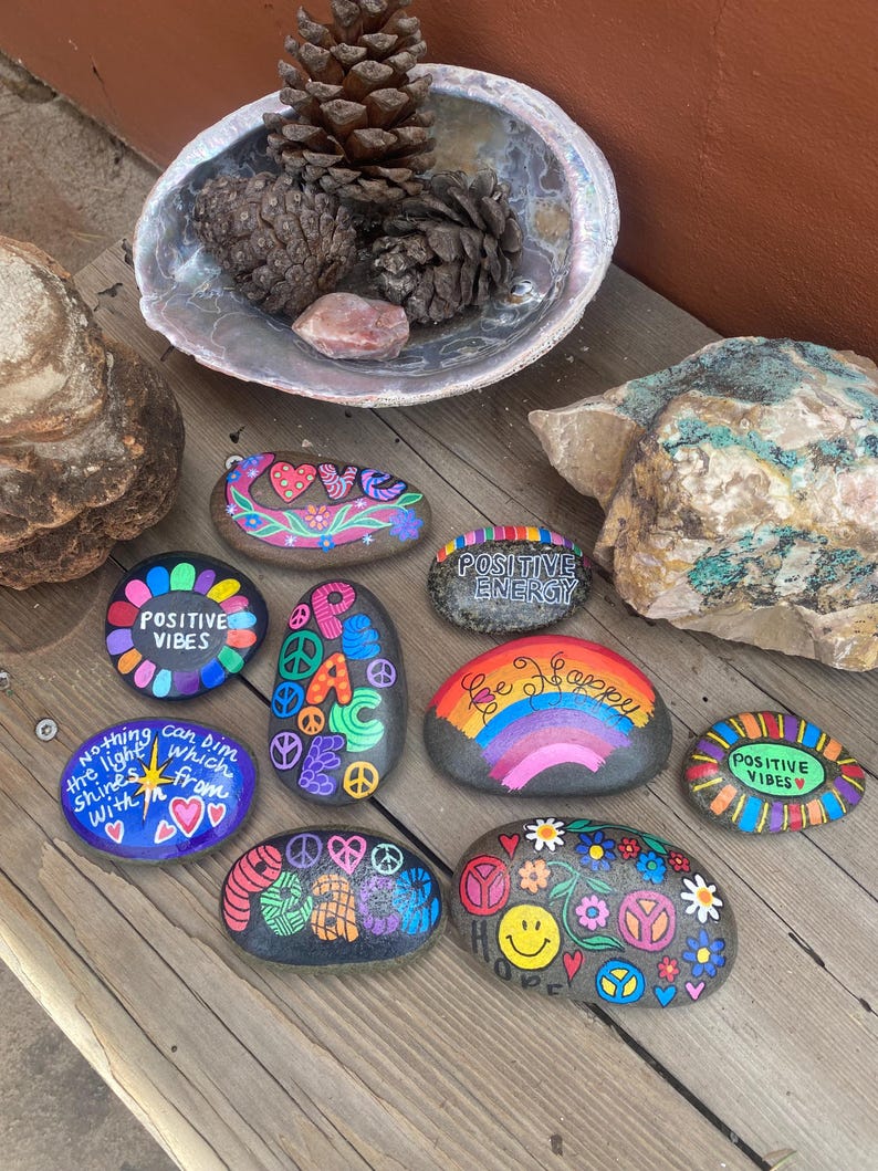Colorful, Hand-painted Healing Stone - Inspirational Designs - Etsy