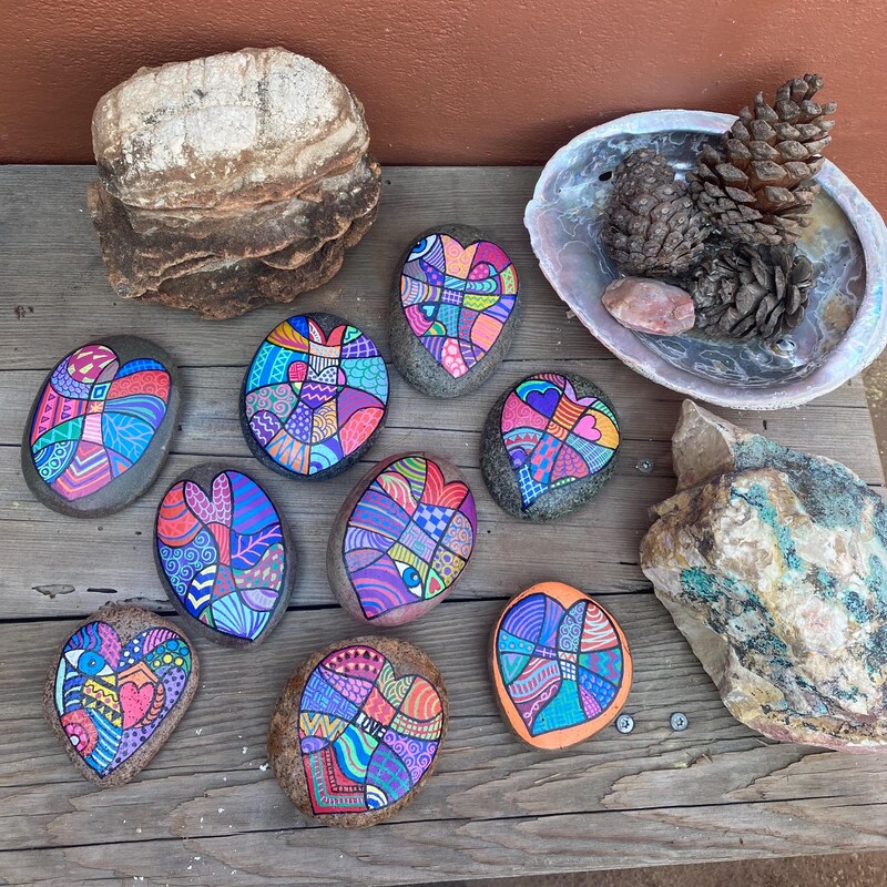 Painted Stone Heart - Etsy