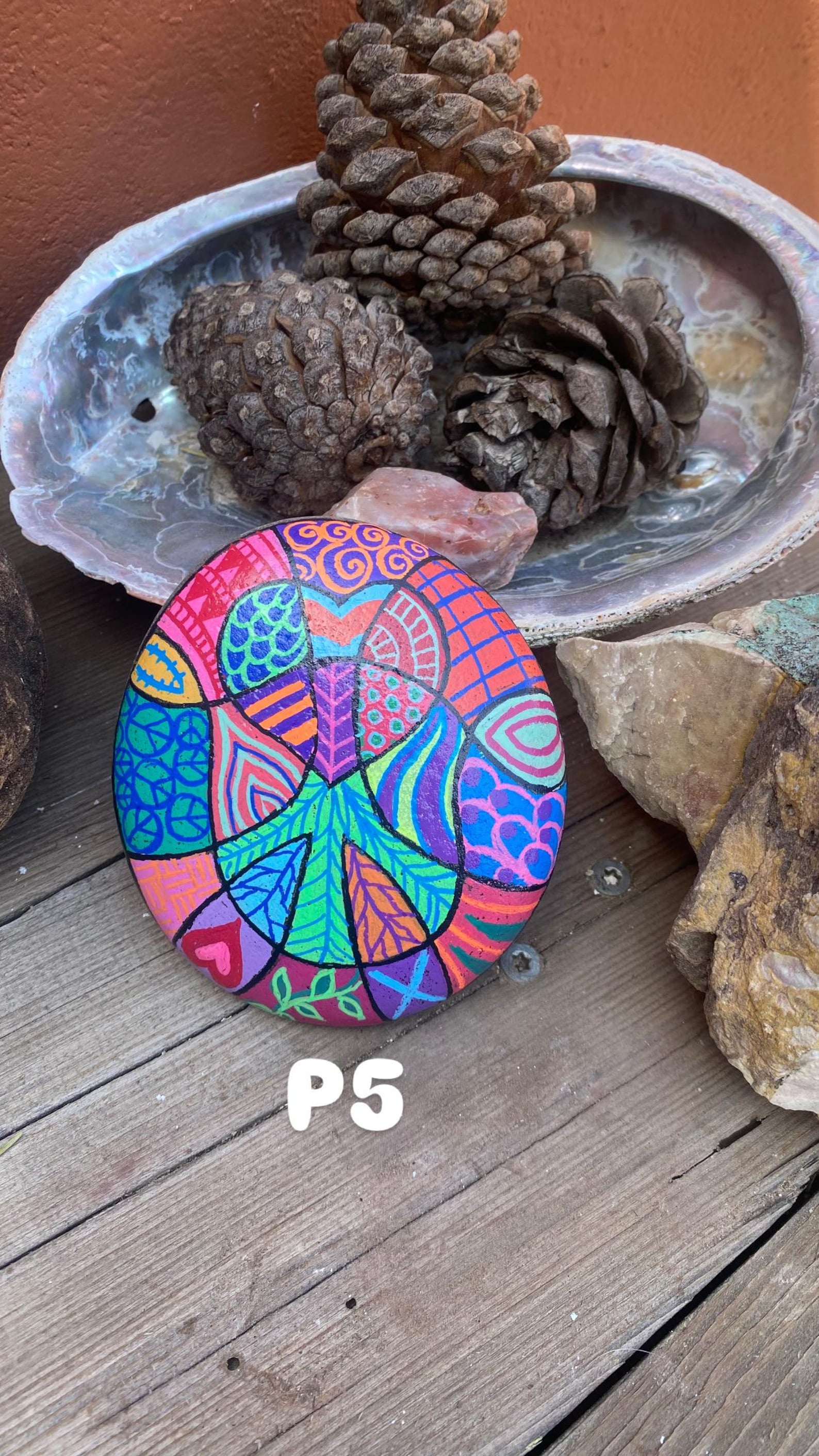 Colorful, Hand-painted Healing Stone - Peace Sign Design - Etsy