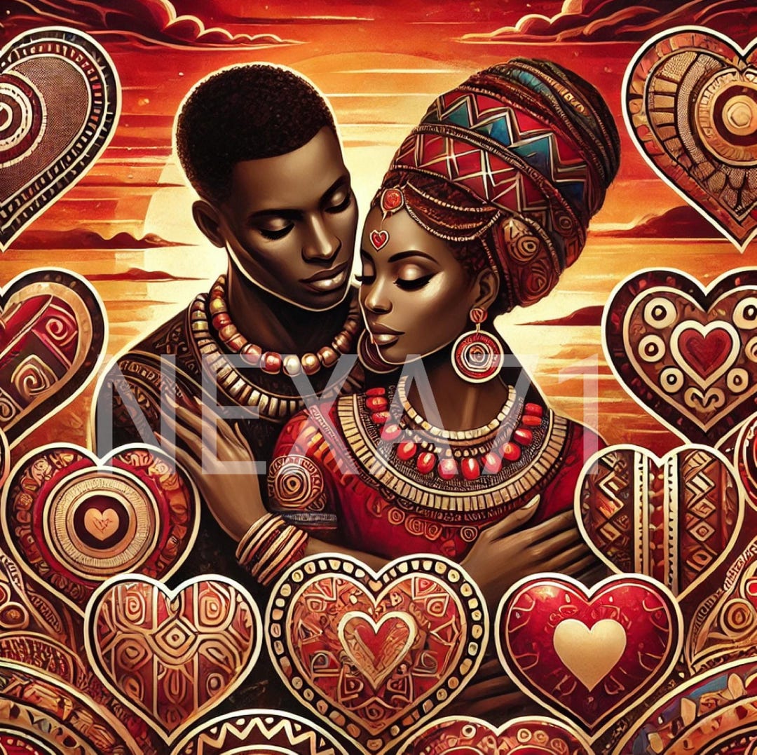 Black Love Valentine's Day Art – Romantic African American Couple With ...