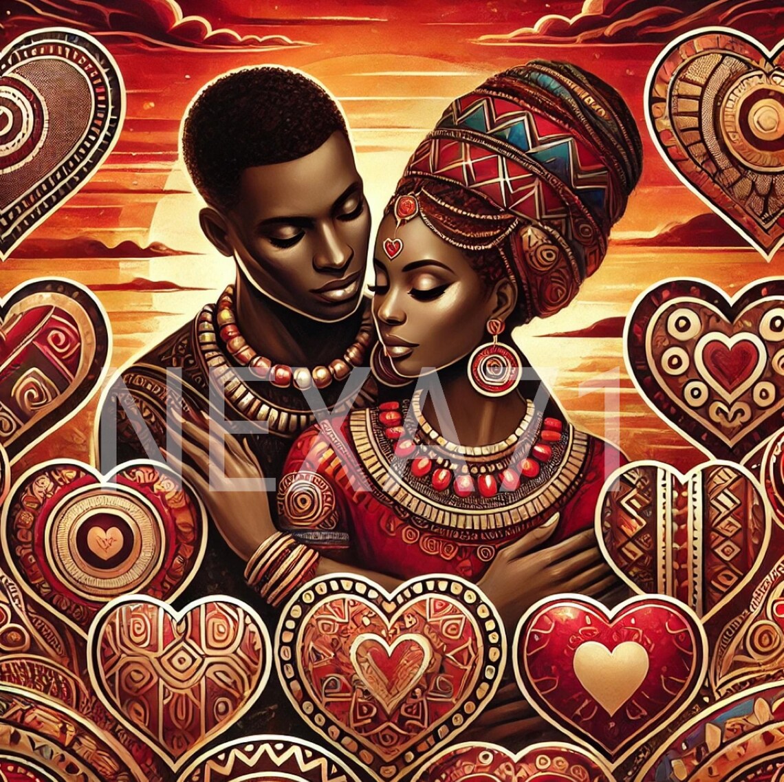 Black Love Valentine's Day Art – Romantic African American Couple With ...