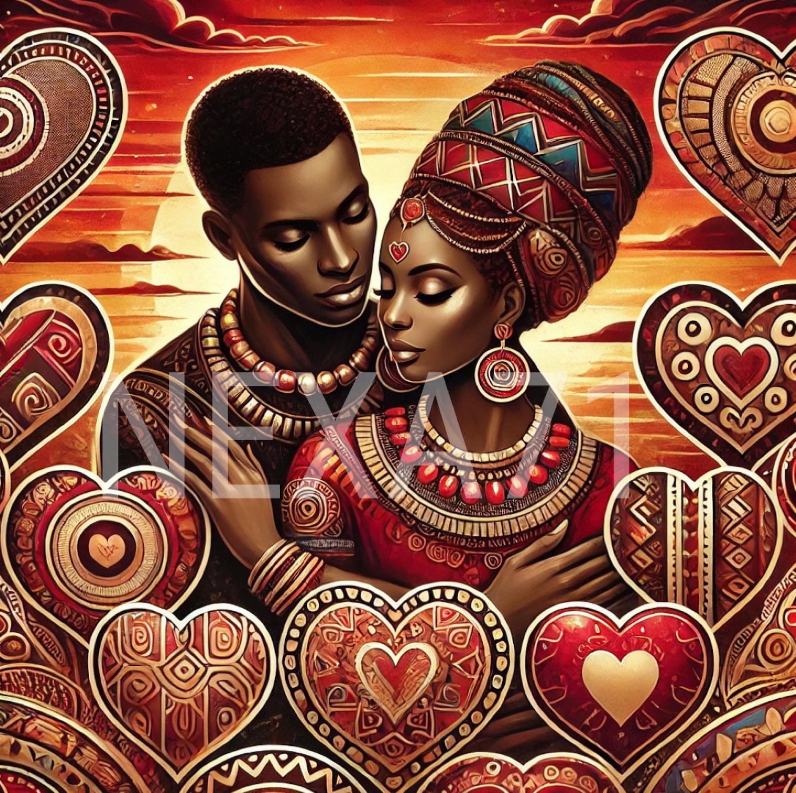 Black Love Valentine's Day Art – Romantic African American Couple With ...