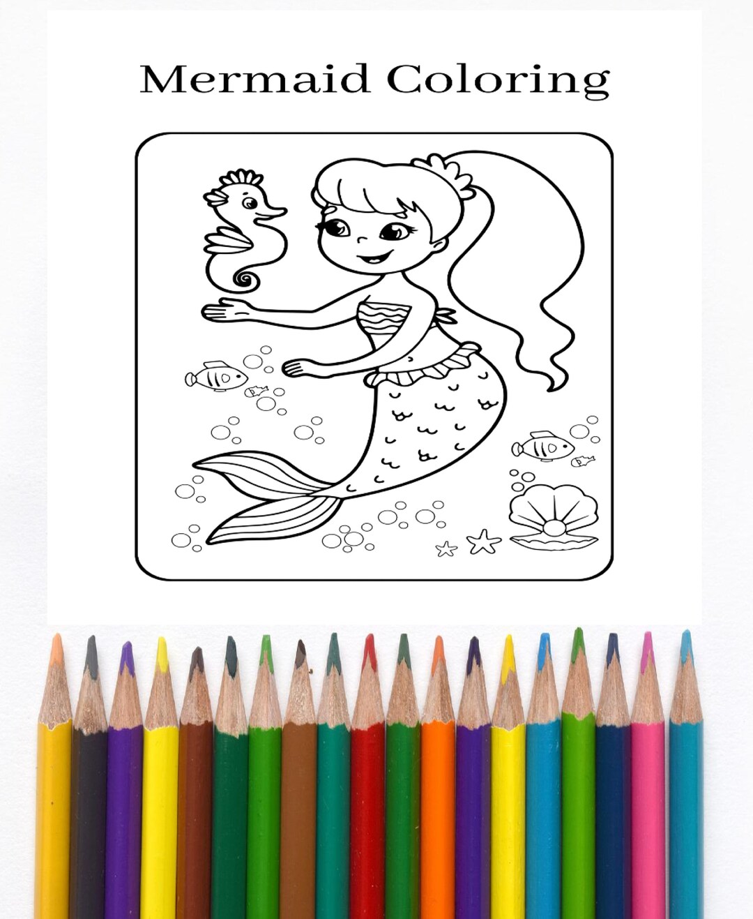 Mermaid Coloring. Printable Coloring Sheets. Digital Download. - Etsy