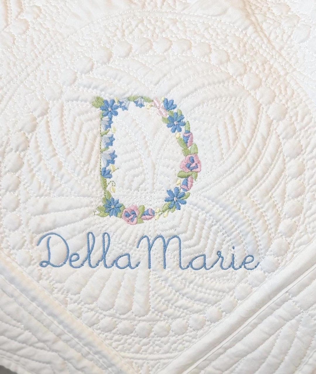 Personalized Embroidered Heirloom Quilt | Floral Initial | Baby Shower ...