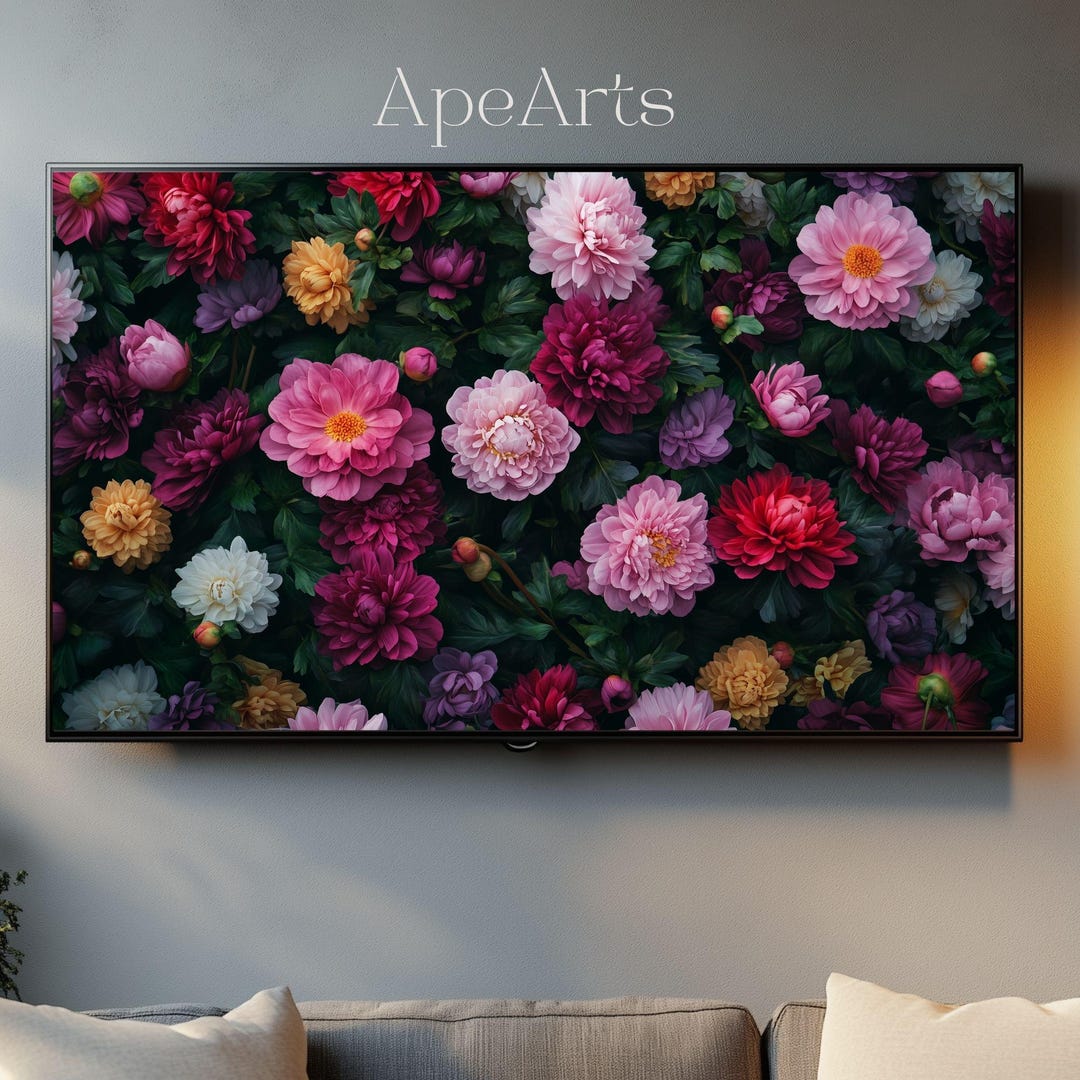 Botanical Bloomscape, Peonies & Chrysanthemums Digital TV Art, 4K ...