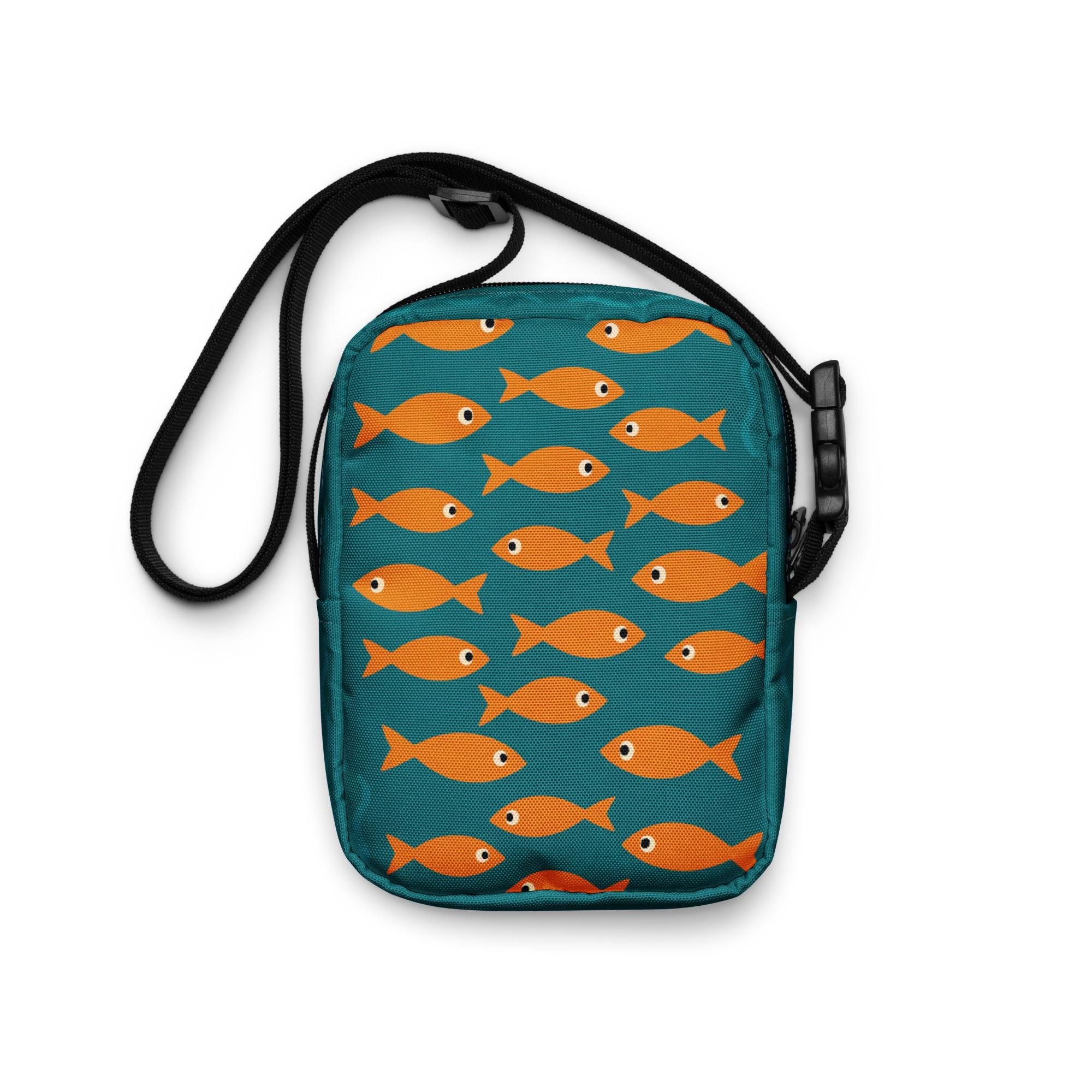 Cat & Fish Print Crossbody Bag: Quirky Black Kitty Sling - Etsy