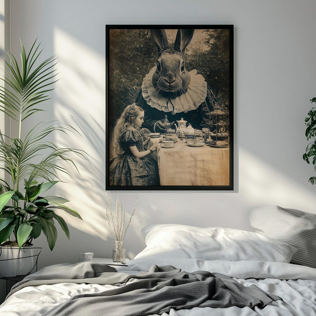 Alice Tea Party Print #3 - Giant Rabbit Wall Art, Vintage Photo, Gothic ...