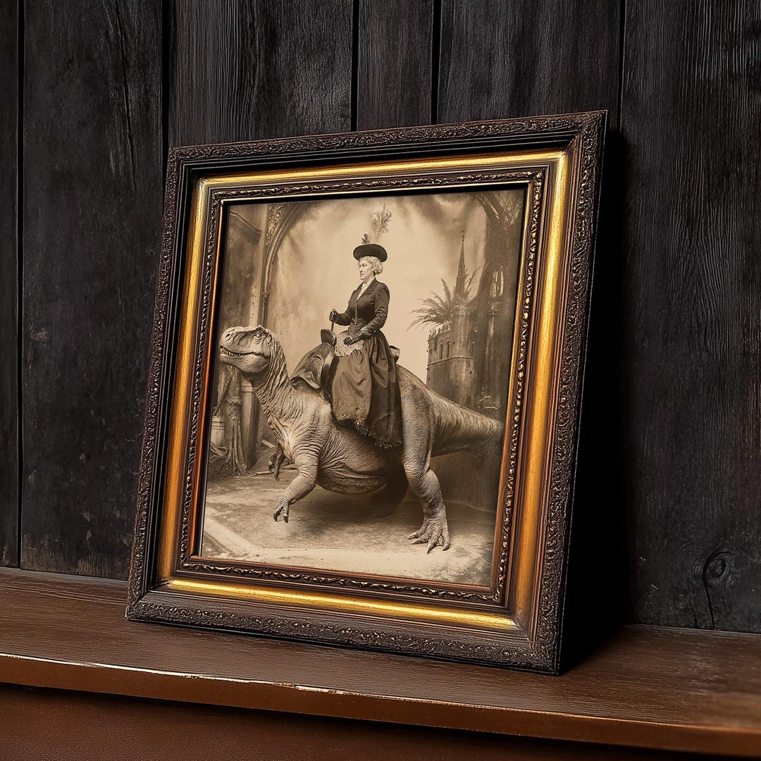 Victorian Lady Dinosaur Wall Art - Halloween Print, Gothic Horror Decor ...