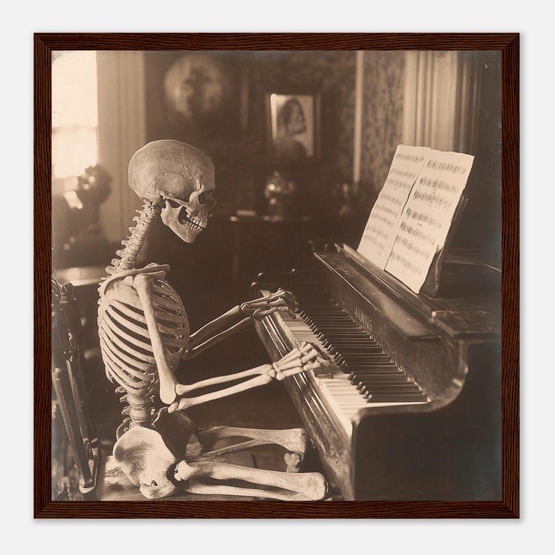 Skeleton Piano Wall Art - Halloween Musician Print, Gothic Horror Decor ...
