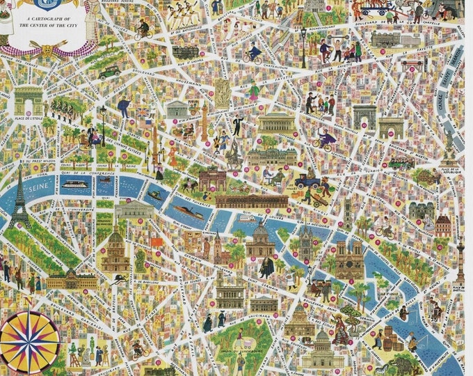 Art Deco French Illustrated Map Paris france downtown - Etsy