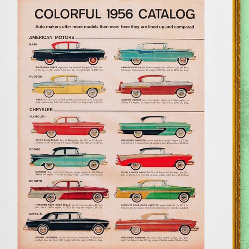 Vintage Mid Century Classic American Car Catalog Illustration - Etsy