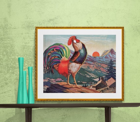 Rooster Singing at Sunrise in a Winter Mountain Scenery | Etsy