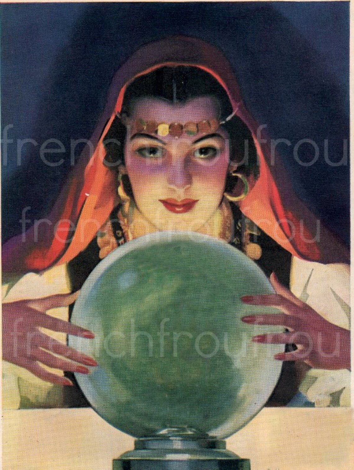 Vintage Illustration Pinup Gypsy Fortune Teller and Crystal - Etsy