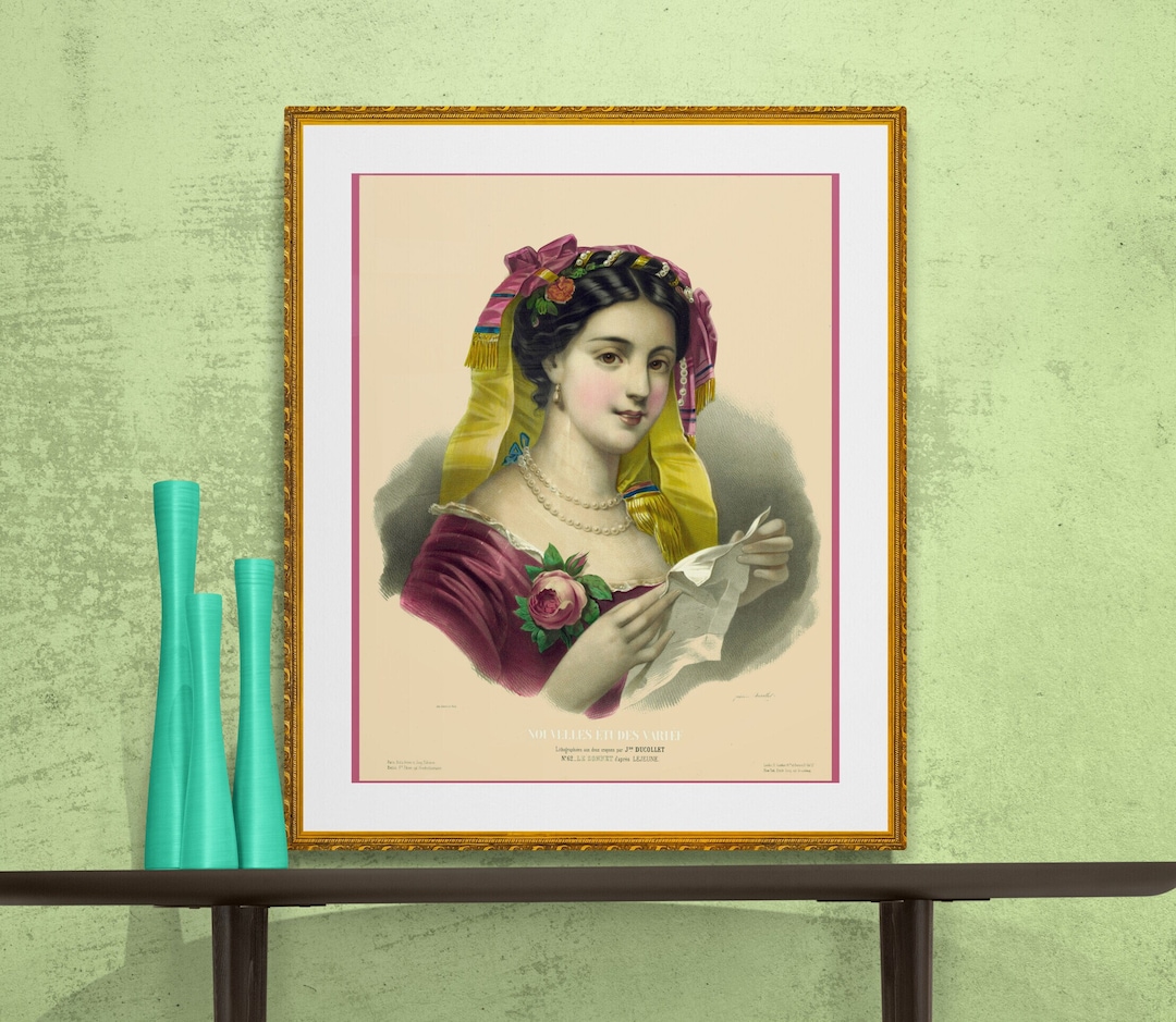 Beautiful Poetess , Musician, Woman Portrait, Antique Victorian French ...