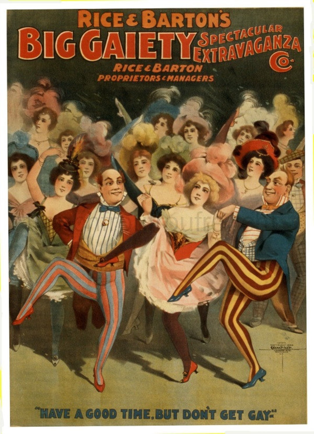 Antique Victorian Burlesque Show Poster French Cancan Chorus Girls ...