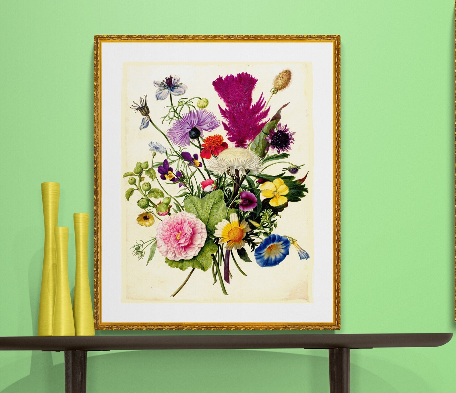 Antique French Botanical Print Bouquet of Flowers Roses - Etsy