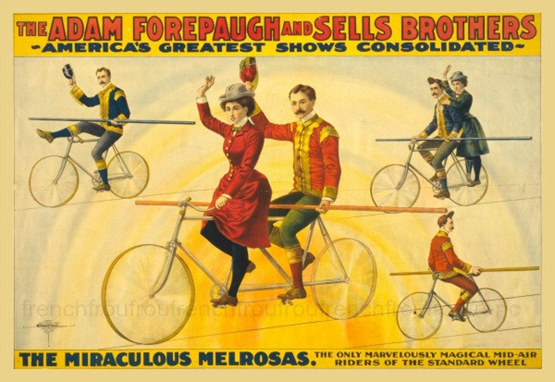 Antique Victorian Circus Performers Poster Cyclist Aerialist ...