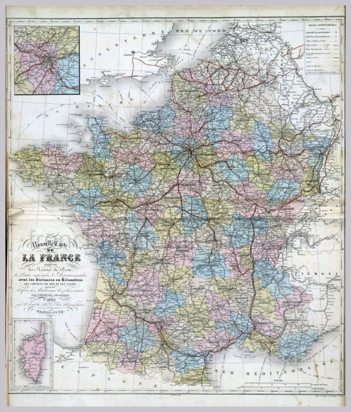 Antique french map of France digital download | Etsy