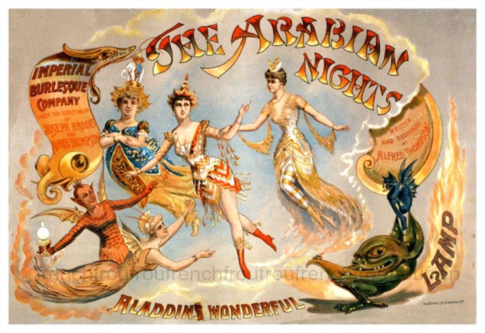 Antique Victorian Burlesque Circus Poster Aladdin and the Arabian ...