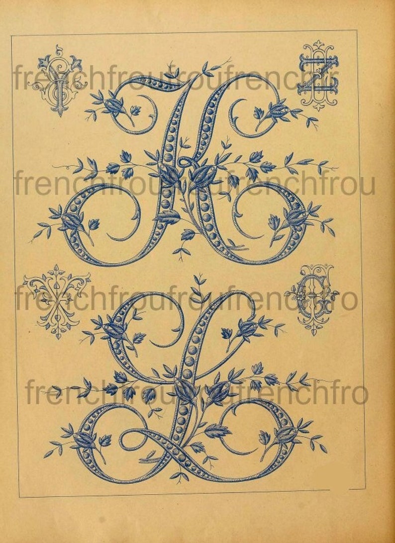 Antique French Alphabet Rose Buds Letters Initials Embroidery Pattern ...
