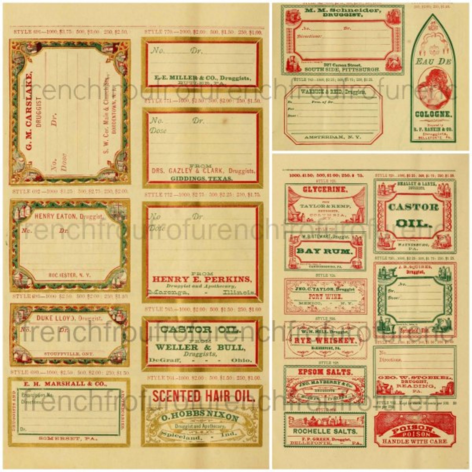 Antique Victorian Druggist Pharmacy Apothecary Labels Illustration ...